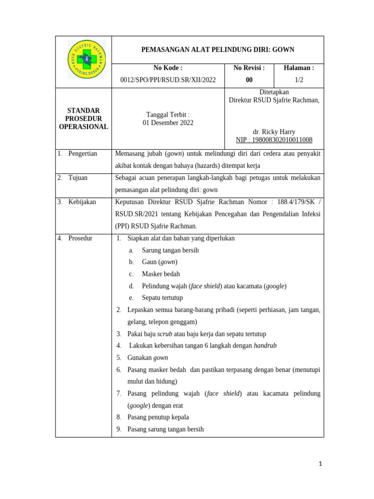 2022 SPO APD Pemasangan APD Gown (PPI SR) | PDF