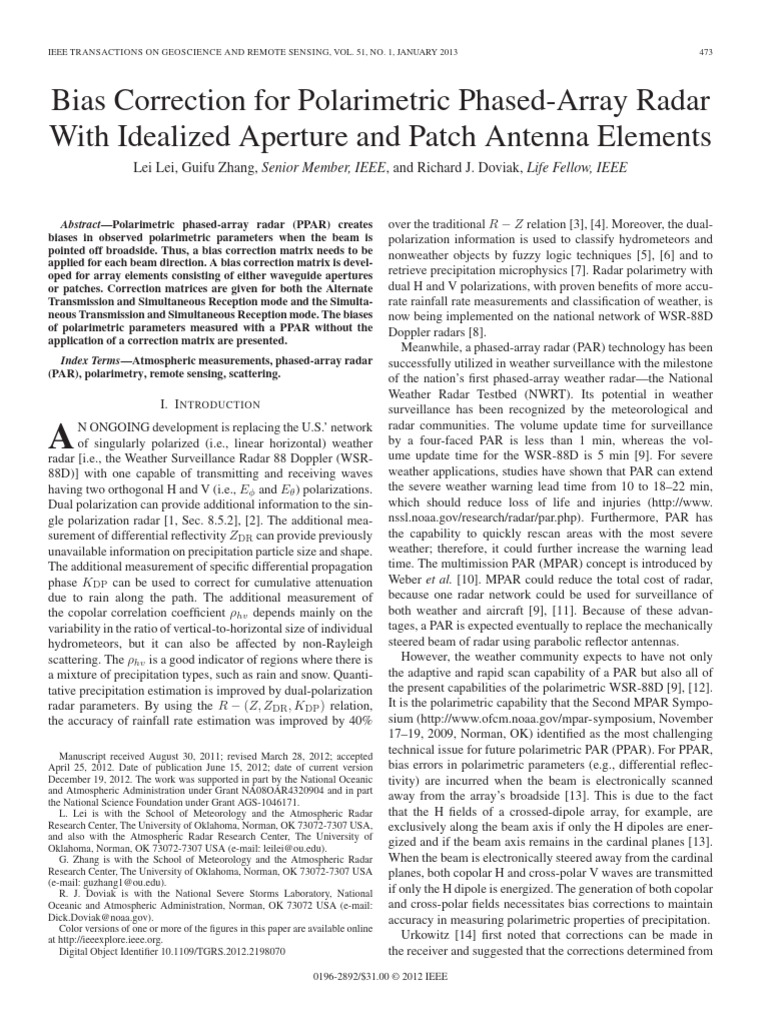 2.bias Correction For Polarimetric Phased-Array Radar With Idealized Aperture and Patch Antenna ...
