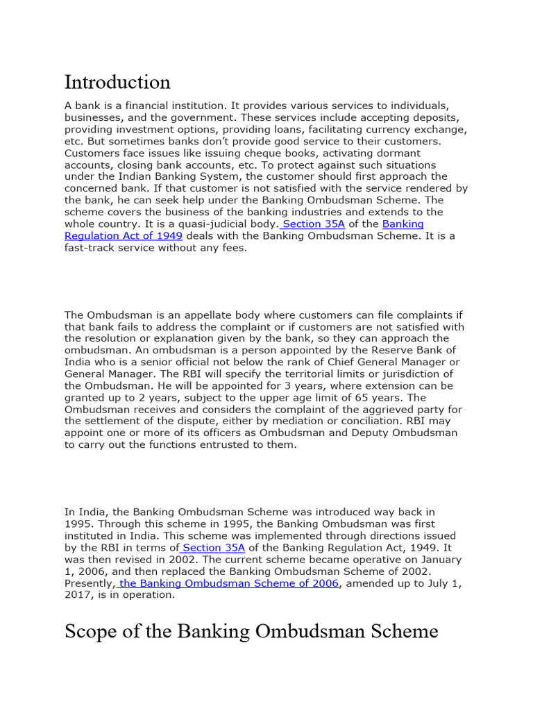 Understanding India's Banking Ombudsman Scheme | PDF | Banks | Business