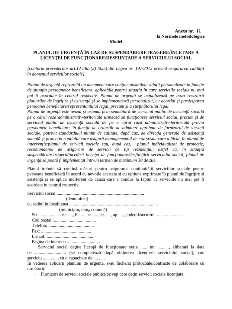 Anexa NR 11 Plan de Urgenta | PDF