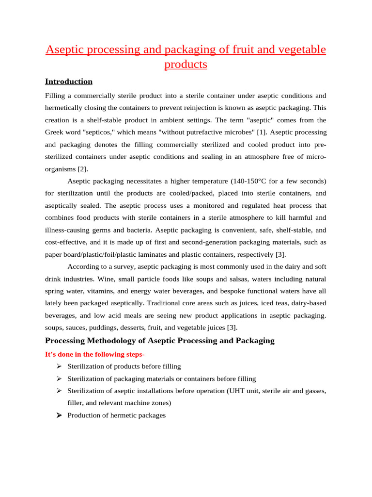 Aseptic Processing and Packaging of Fruit and Vegetable Products | PDF