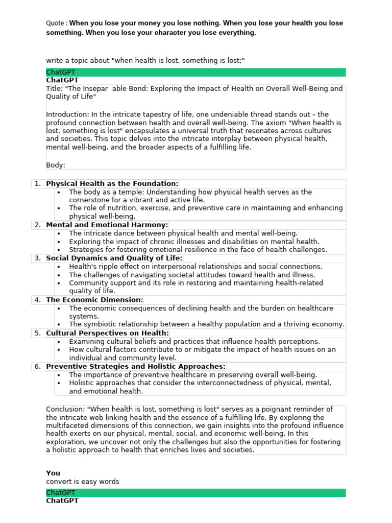 When Health Is Lost Something Is Lost | PDF