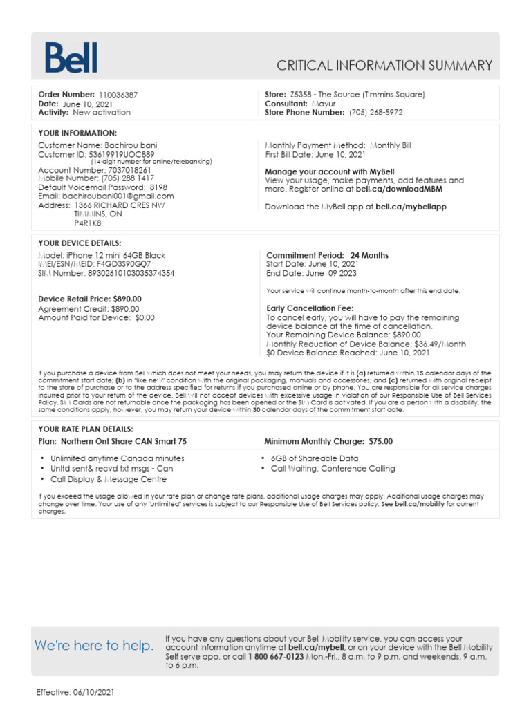 Bell Device Return Policy & Plan Details | PDF | Mobile App | Service ...
