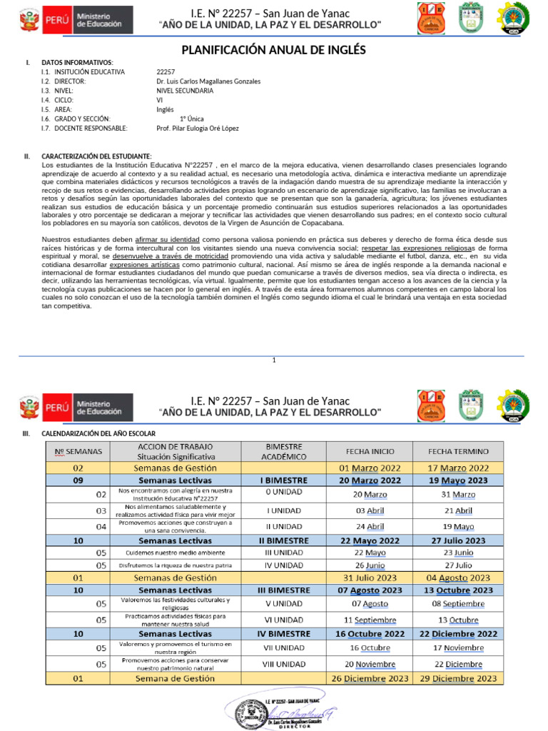 Planificación Anual Primero Inglés Sjy 2023 | PDF