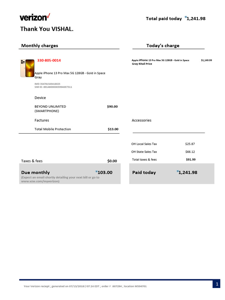 Invoice Iphone 13 Pro Max Gold | PDF