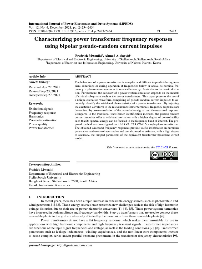 Characterizing Power Transformer Frequency Responses Using Bipolar Pseudo-Random Current ...