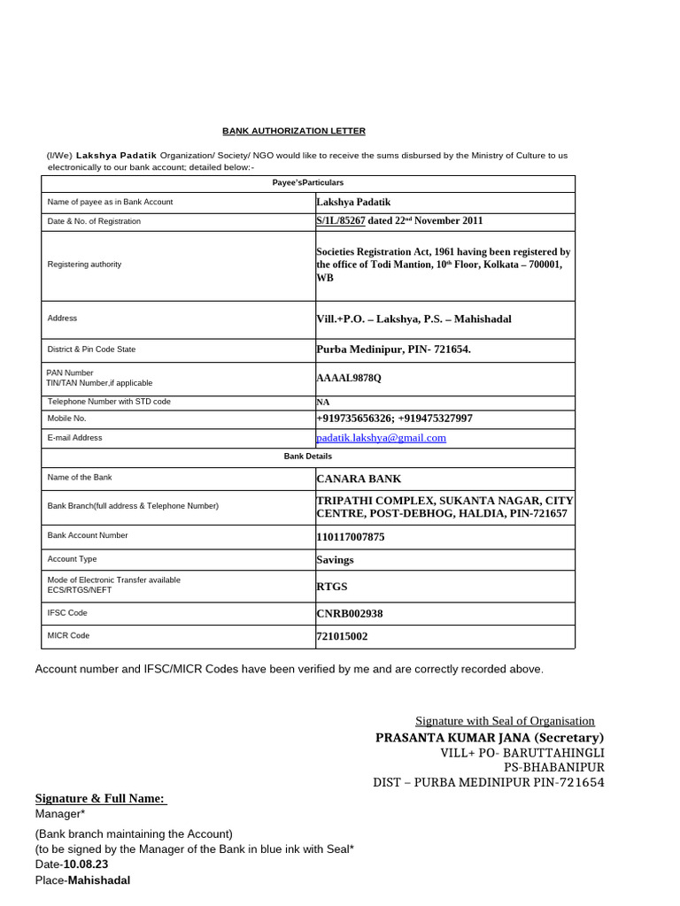 Bank Authorisation | PDF