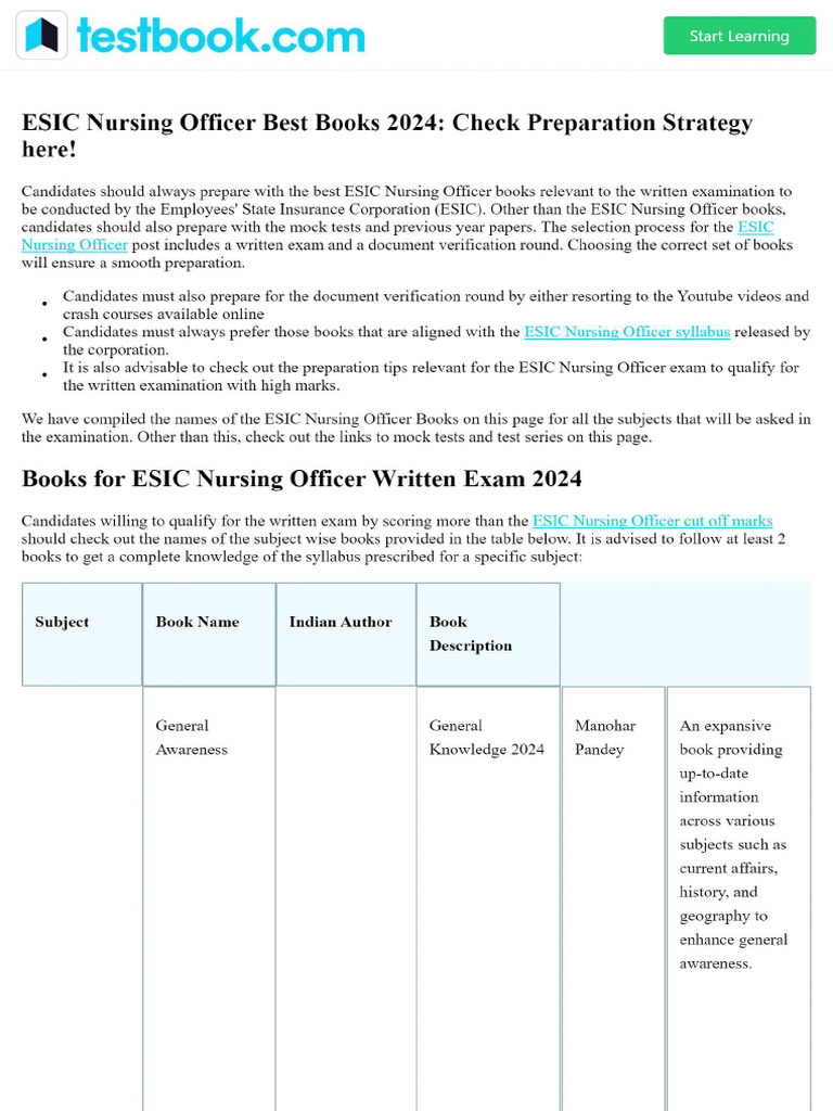 ESIC Nursing Officer Best Books 2024 - Check Preparation Strategy Here ...