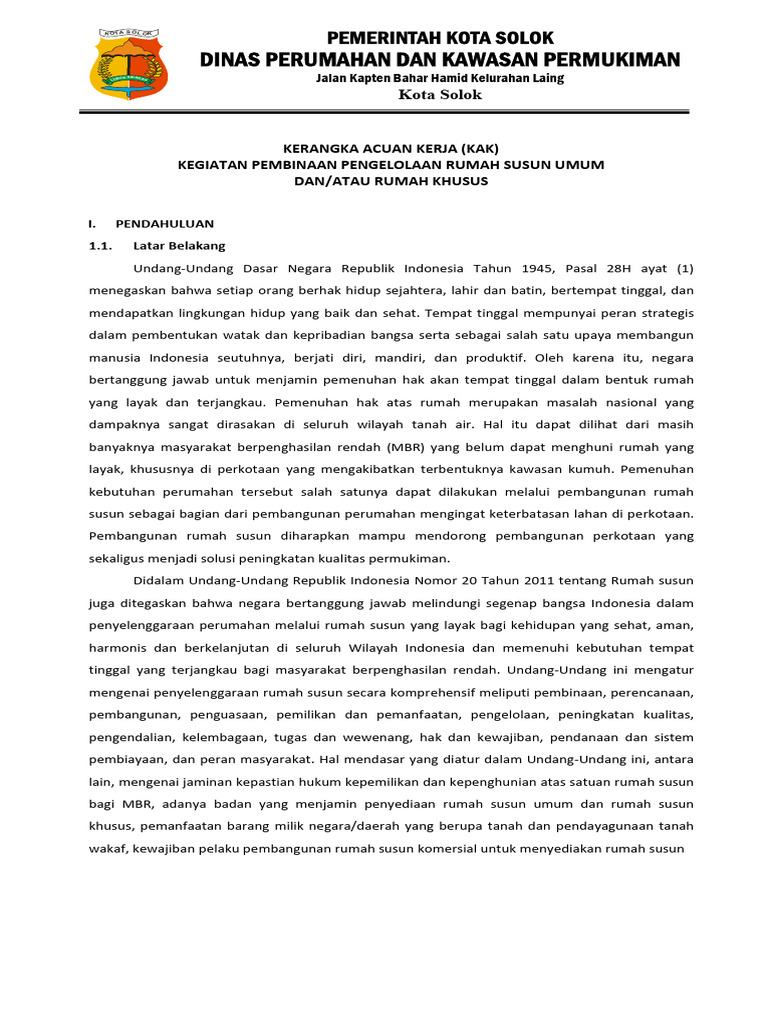 KAK PO Pembinaan Rusun | PDF