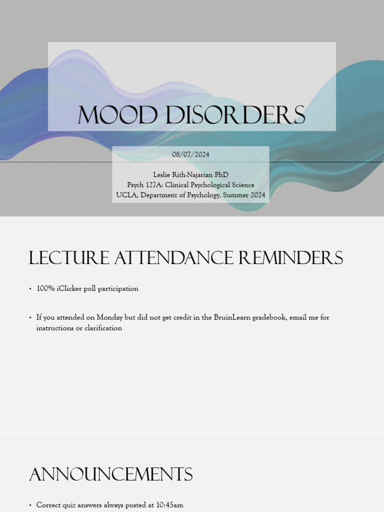Lecture 8.7 - Mood Disorders | PDF