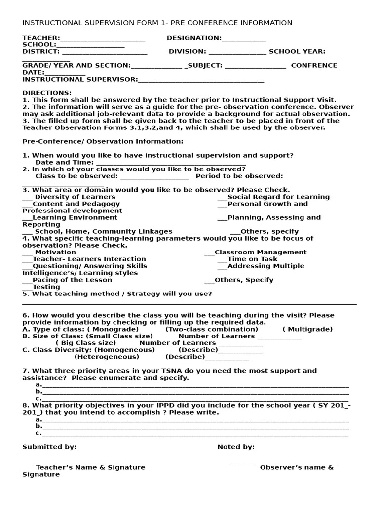 Pre and Post Conference Forms | PDF