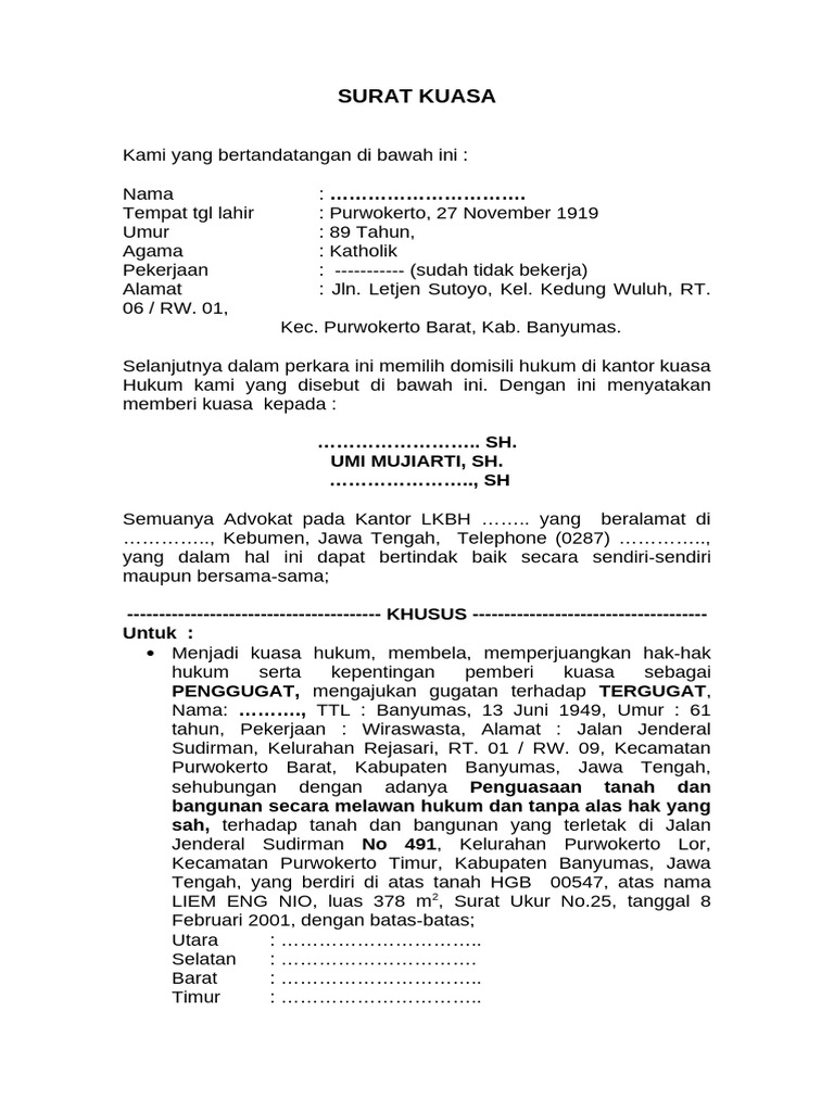 Contoh SURAT KUASA Perdata | PDF