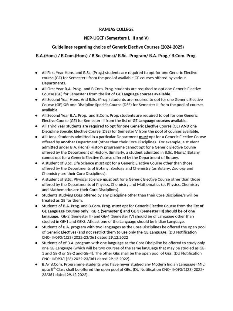 GE Guidelines For Optional Papers | PDF