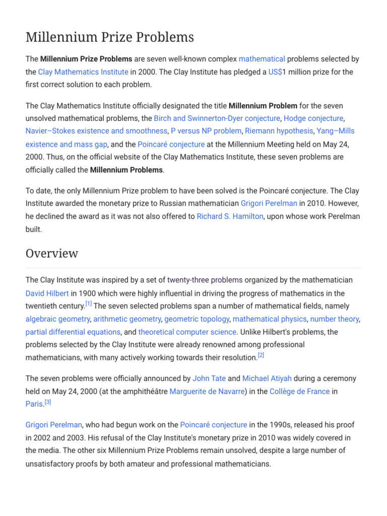 Millennium Prize Problems | PDF | Mathematical Physics | Teaching ...