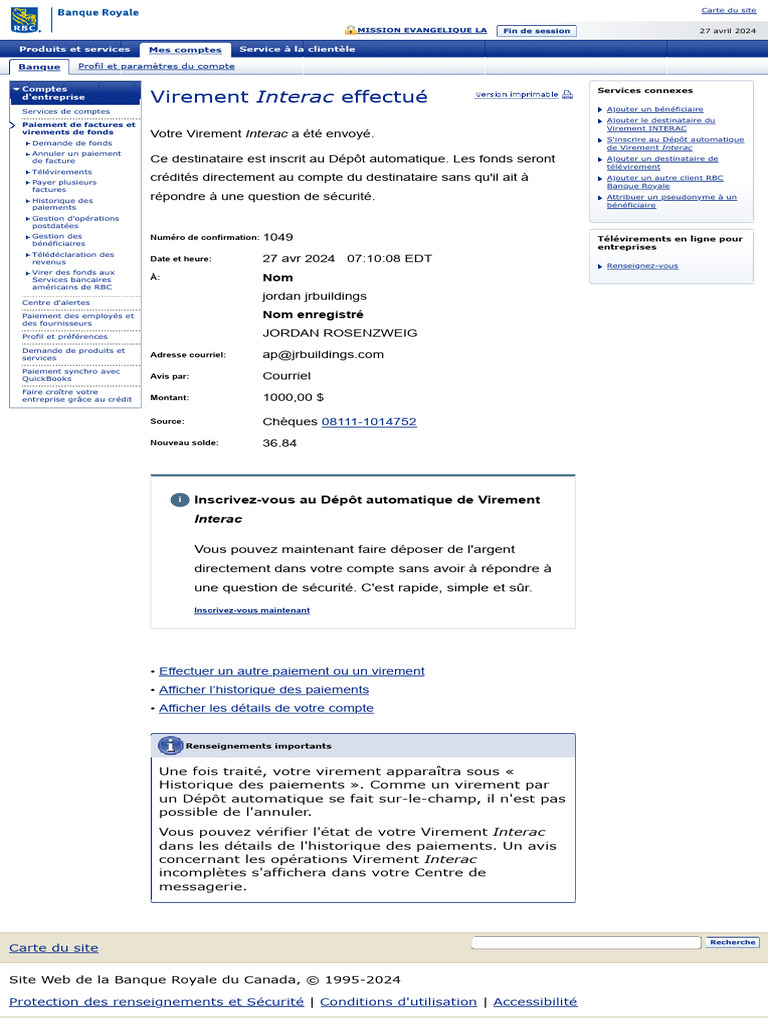 Paiement de Factures Et Virements de Fonds - RBC Banque en Direct | PDF