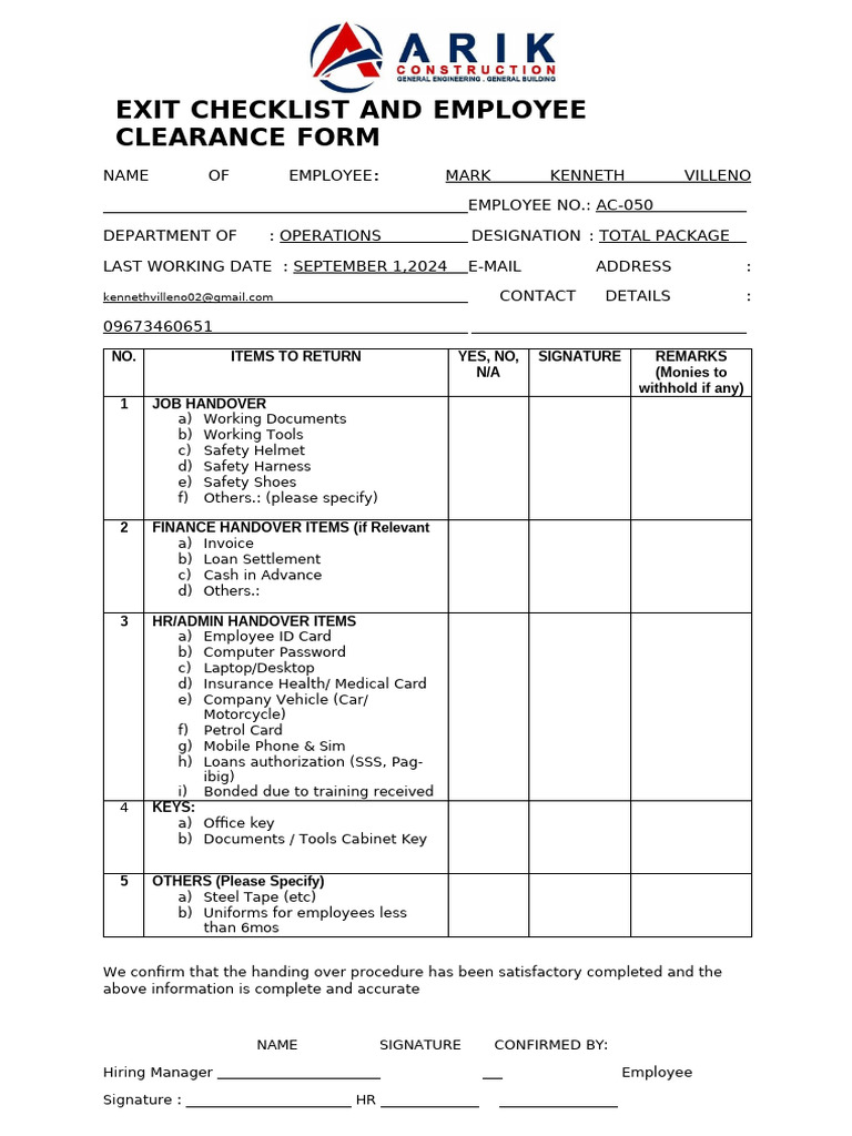 EXIT-CHECKLIST-AND-EMPLOYEE-CLEARANCE-FORM | PDF