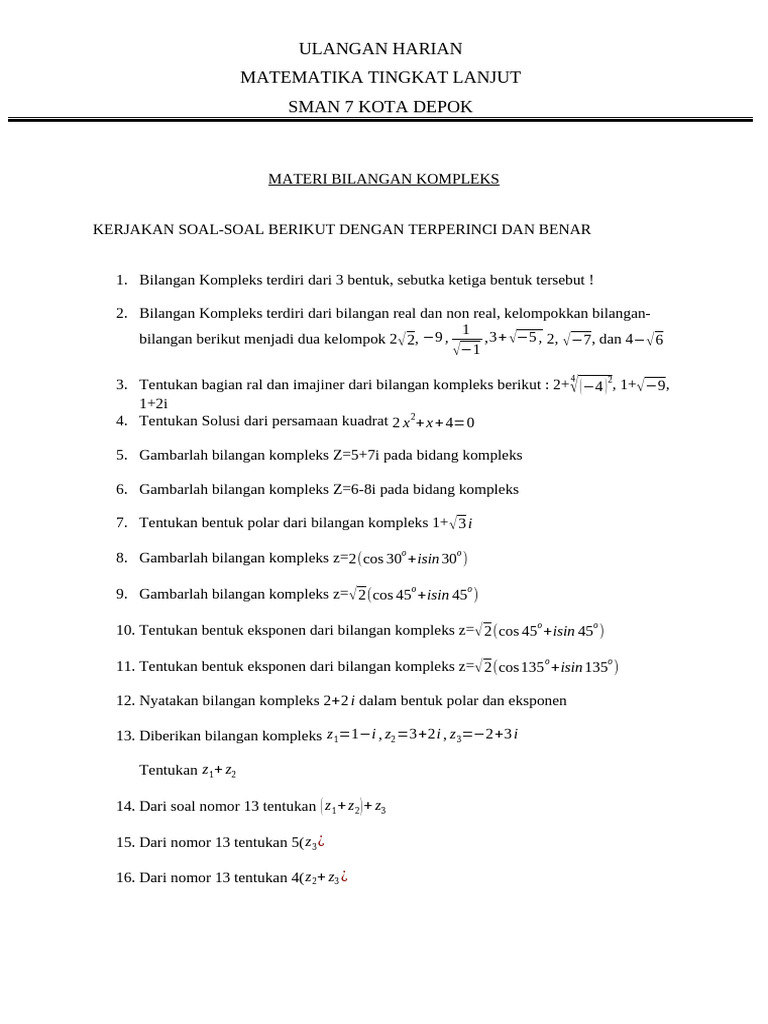 2425 Latihan Ulangan Matematika Lanjut | PDF
