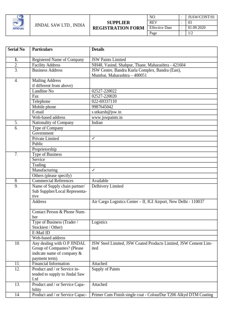 JSWP (JSAW-CONT-01) REV 03 | PDF