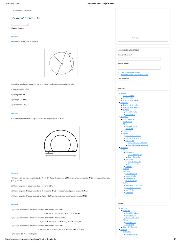 Devoir n° 6 Maths - 6e Sunudaara | PDF | Hypertexte | Internet