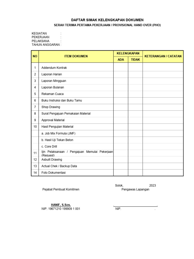 Daftar Simak PHO | PDF