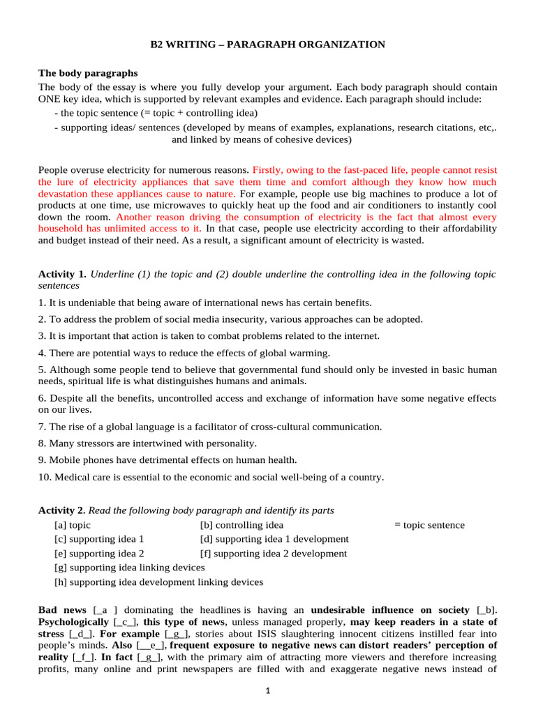 B2 Writing Handout 3. Essay Organization | PDF