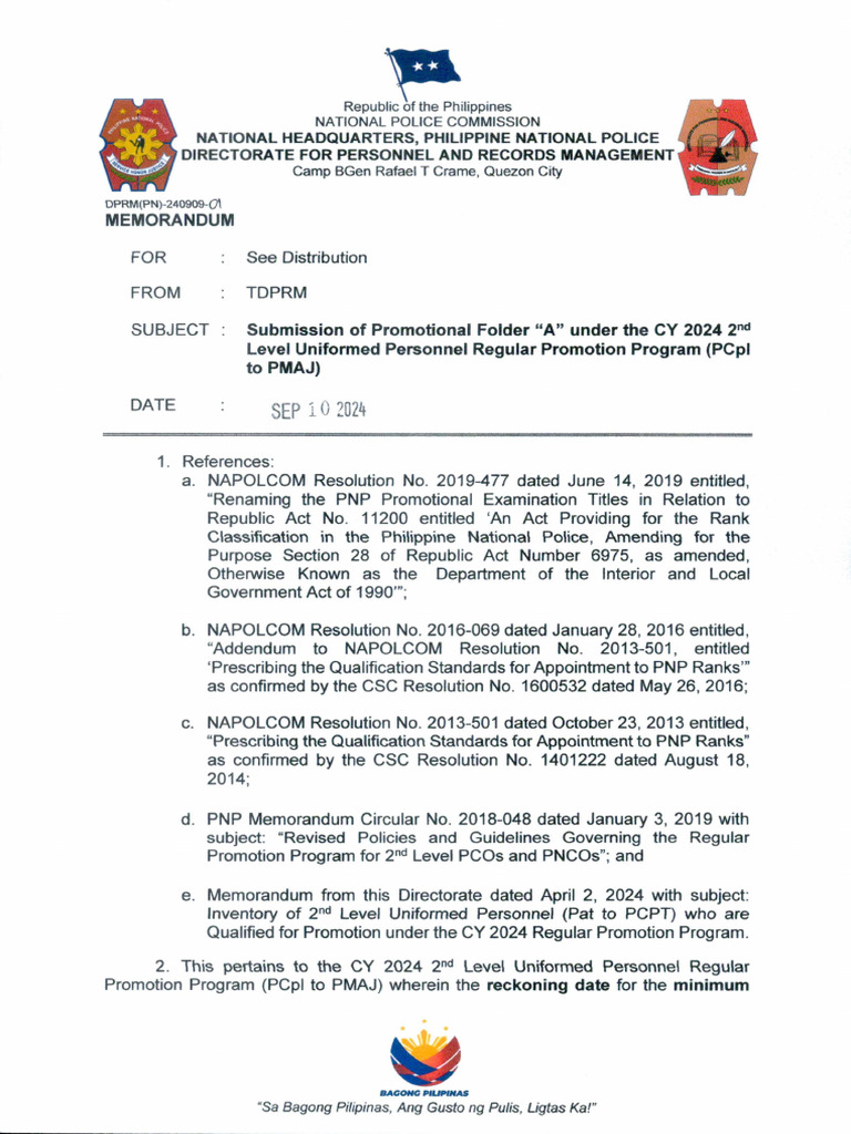 Submission of Promotional Folder "A" Under The Cy 2024 2nd Level ...