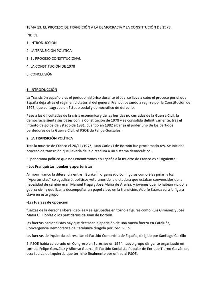 Tema 13 El Proceso De Transicion Pdf