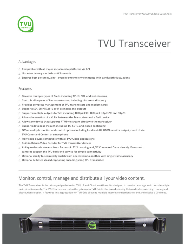 TVU Transceiver - VS3600VS3650 Data Sheet - 230103 | PDF