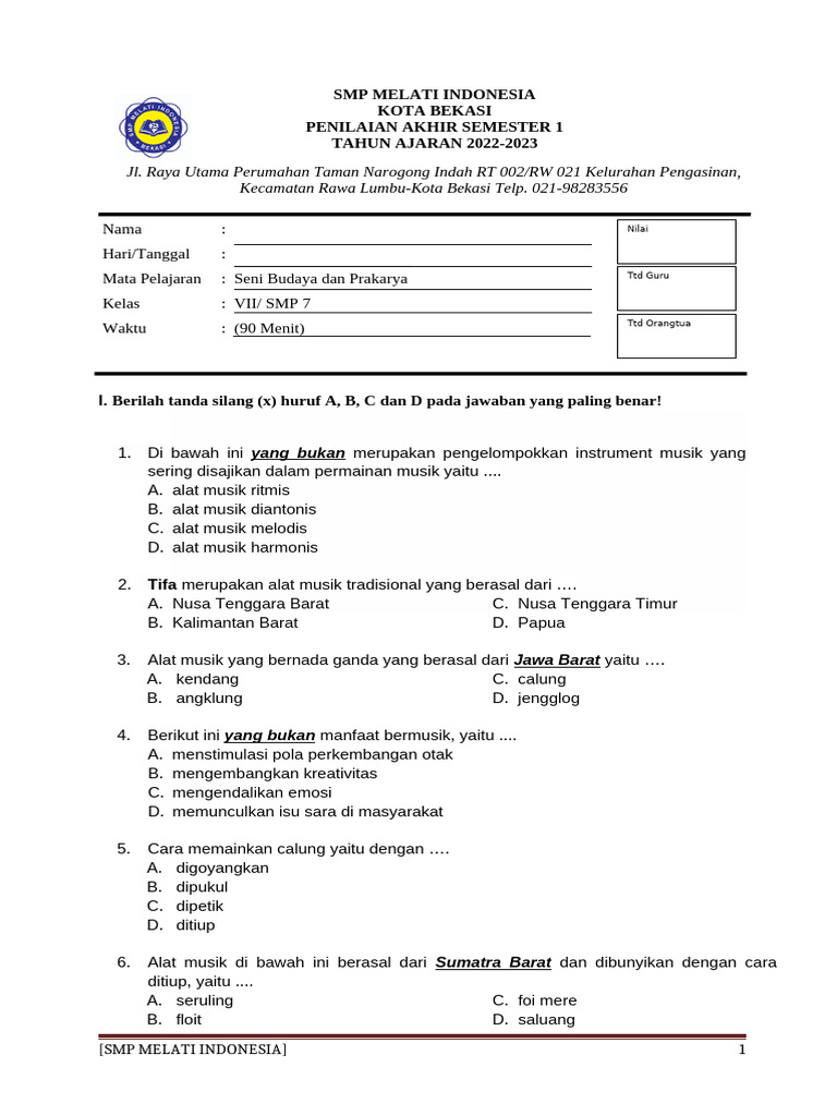 SBK 7 Soal PTS Ii SBDP | PDF