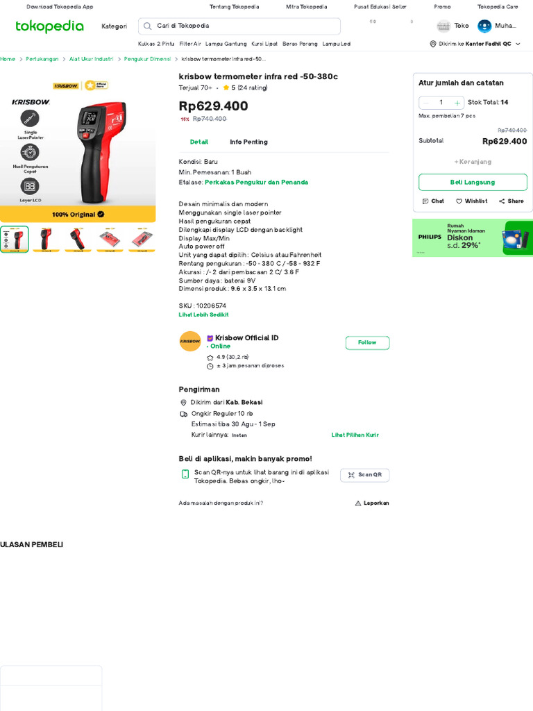 Promo Krisbow Termometer Infra Red - 50-380c Cicil 0% 3x - Kab. Bekasi ...