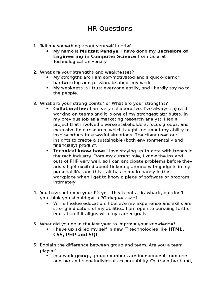HR Questions | PDF