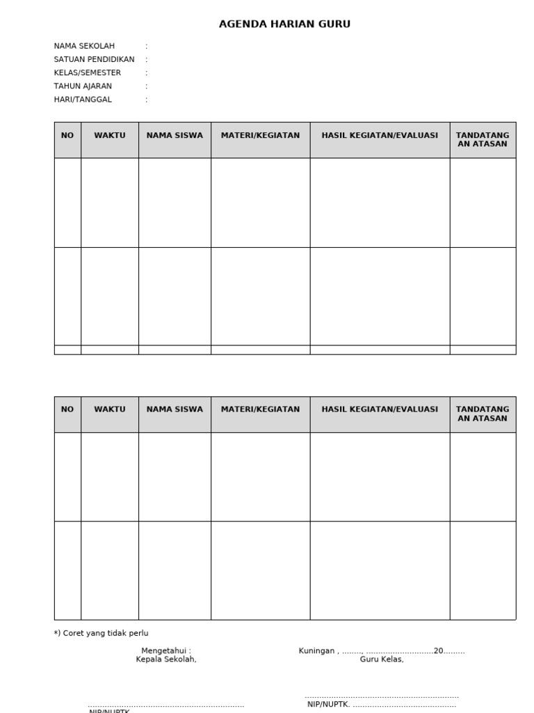 Agenda Harian Guru | PDF
