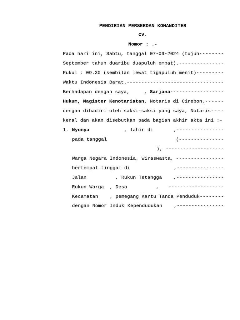 Akta Pendirian CV | PDF