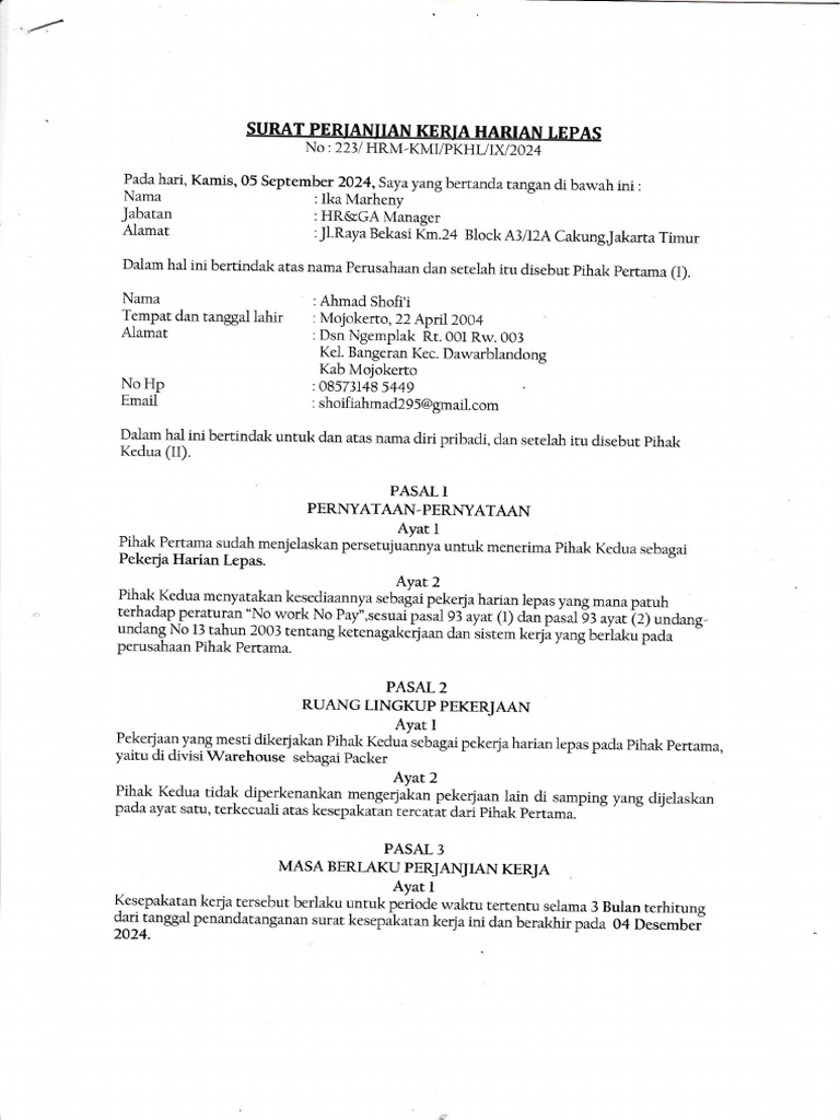 SPKHL Ahmad Shofi'i Materai Jadi | PDF