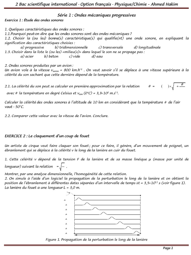 Exercices Ondes Mecaniques Progressives Periodiques 2bac BIOF Sciences ...