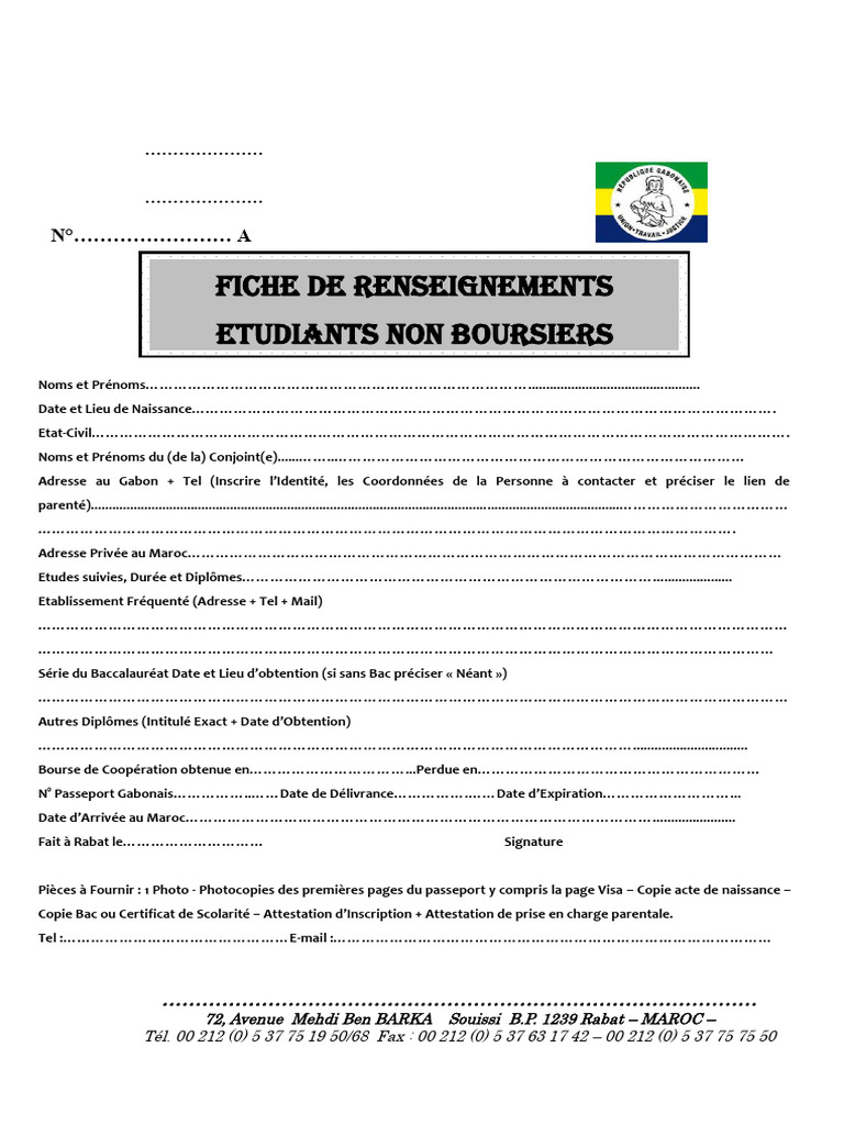 Fiche Rensignements Etudiants Non Boursier | PDF