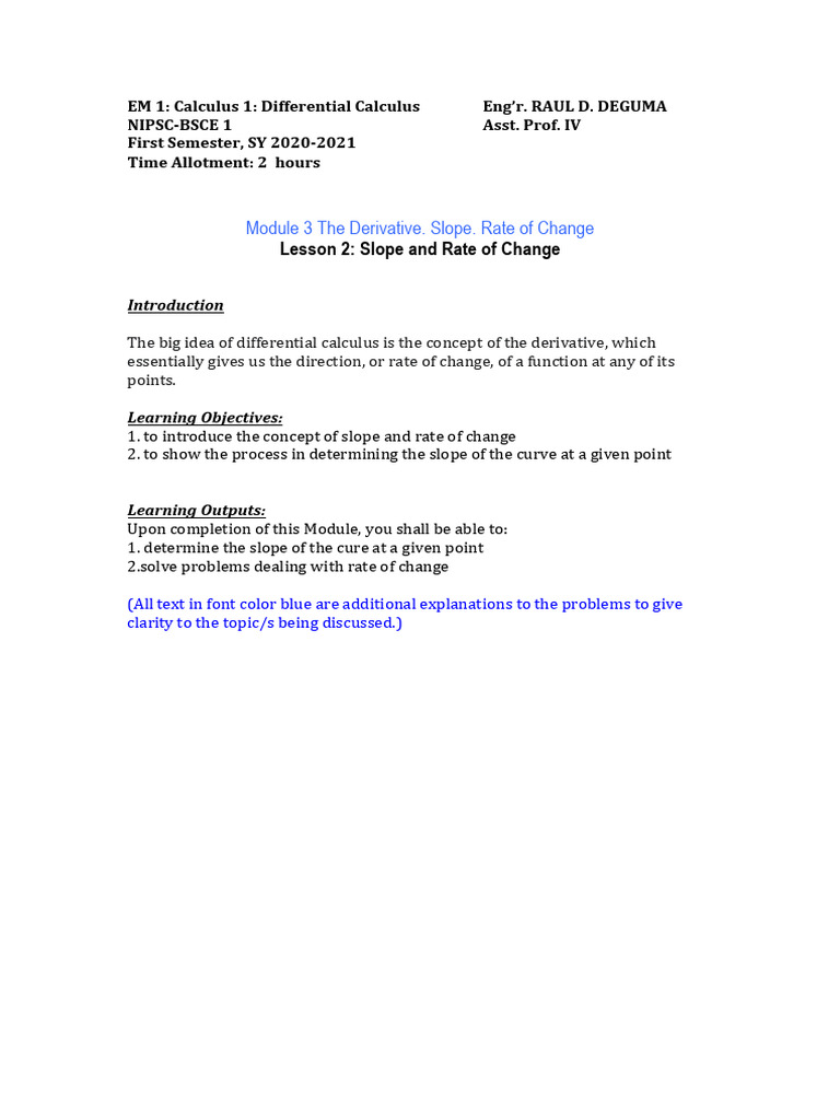 DC M3 L2 Slope Rate of Change | PDF