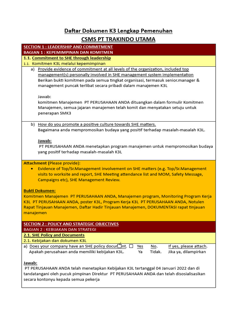 Dokumen K3L CSMS Trakindo Lengkap | PDF