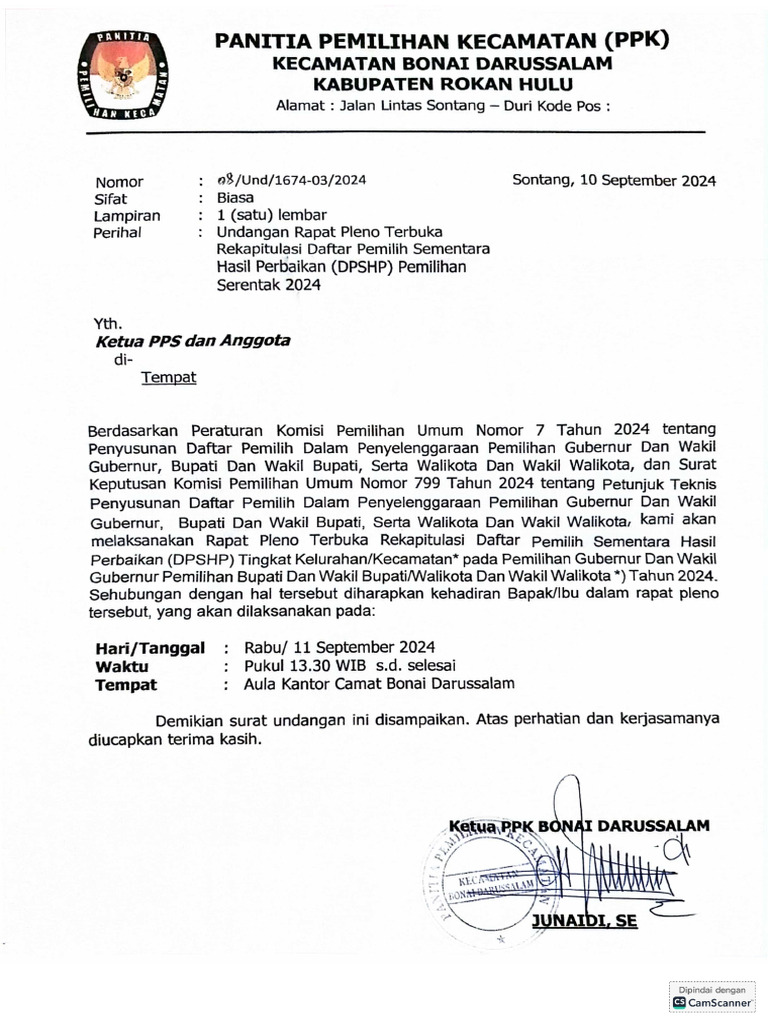 Undangan Untuk PPS Rapat Pleno PPK | PDF