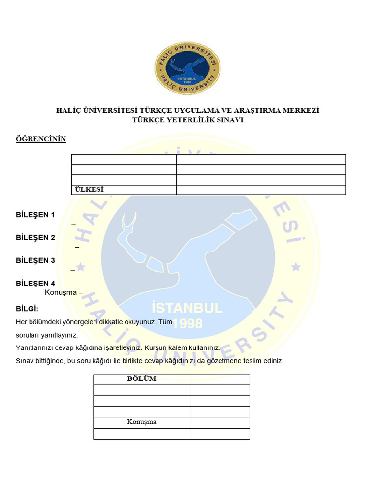 Turkish Proficiency Exam Sample | PDF
