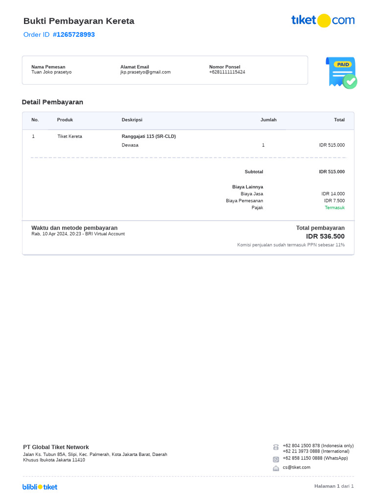 Receipt - Order Id 1265728993 | PDF