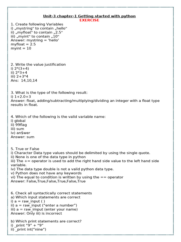 Unit - 3 Class 11 Computer Science Cbse Question and Answers | PDF ...