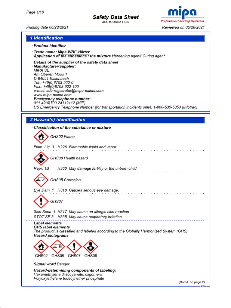 Mipa - WBC-Haerter Safety Data Sheet | PDF