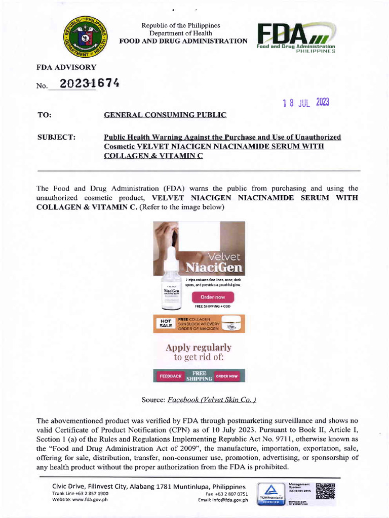 FDA Advisory No.2023 1674 | PDF