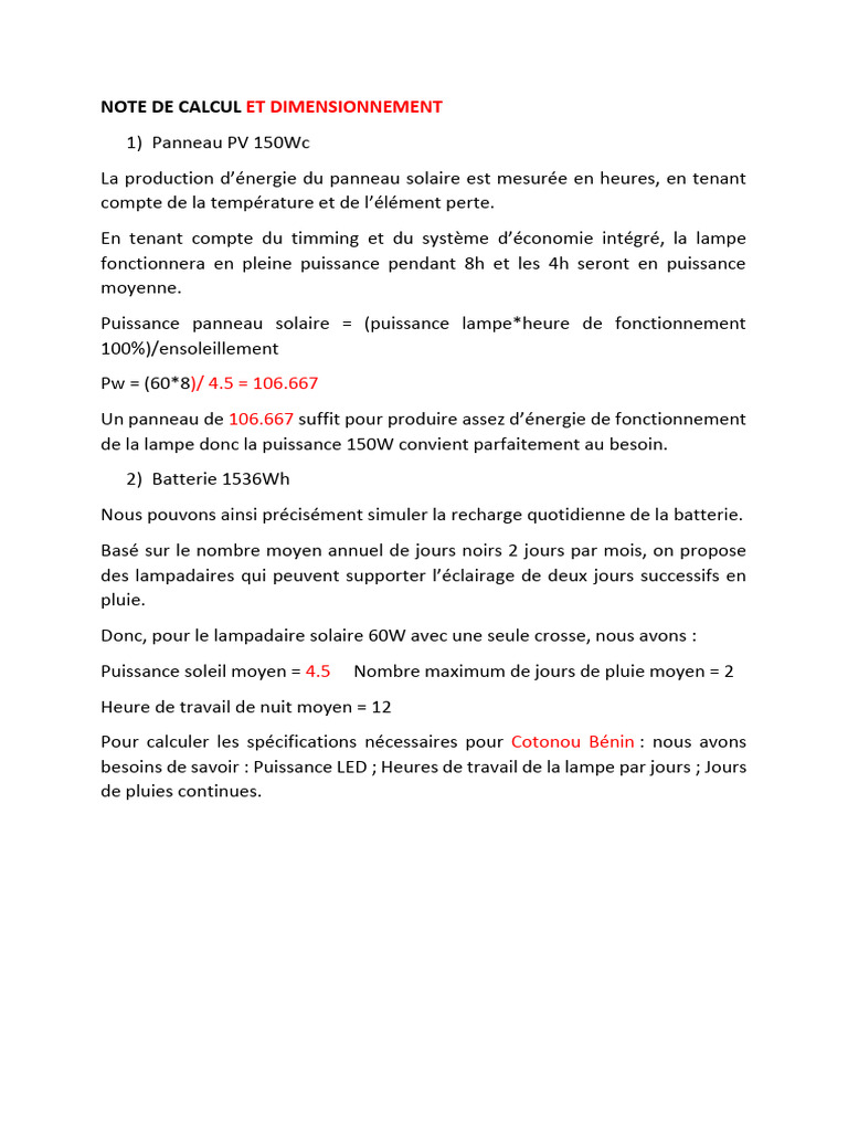 Note de Calcul Et Dimensionnement | PDF