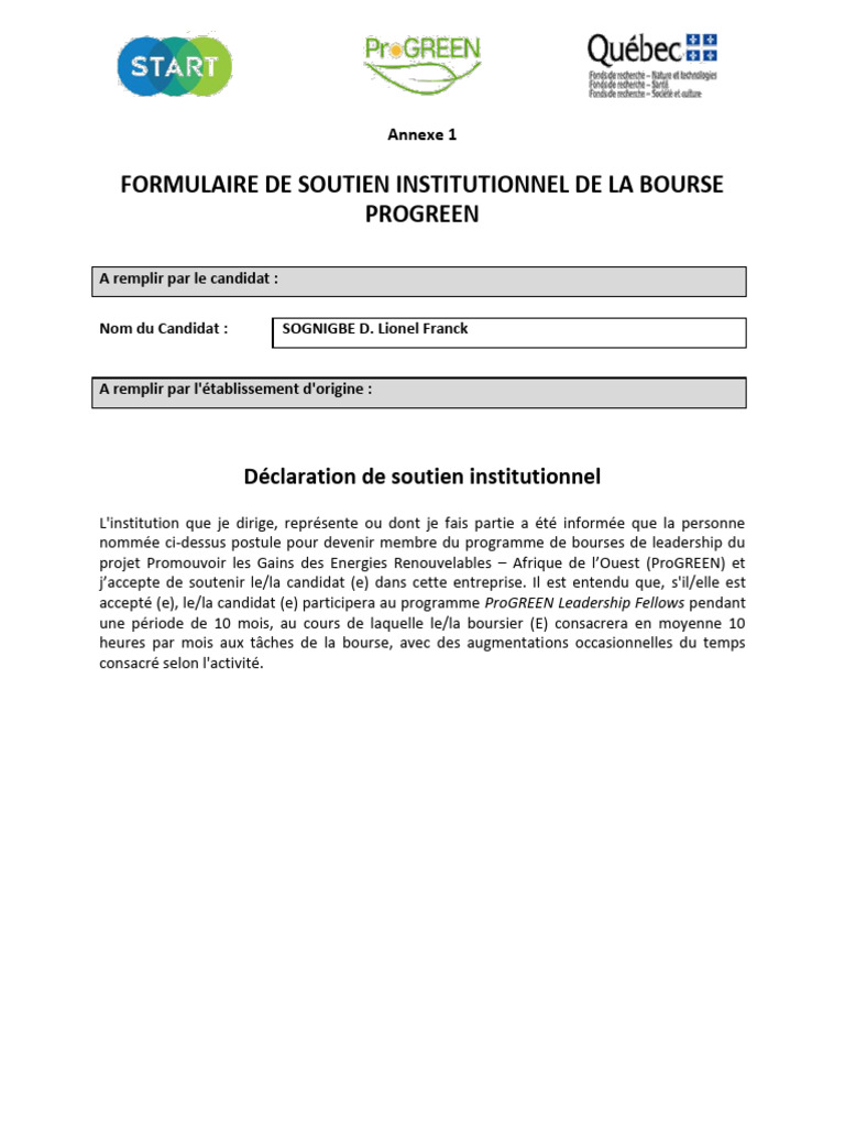 French ProGREEN Leadership Fellows Call for Applications | PDF