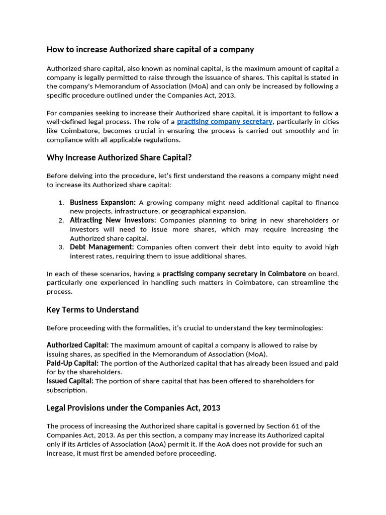 Increasing Authorized Share Capital Process | PDF | Articles Of ...