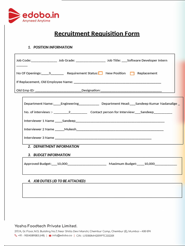 Recruitment Requisition Form | PDF