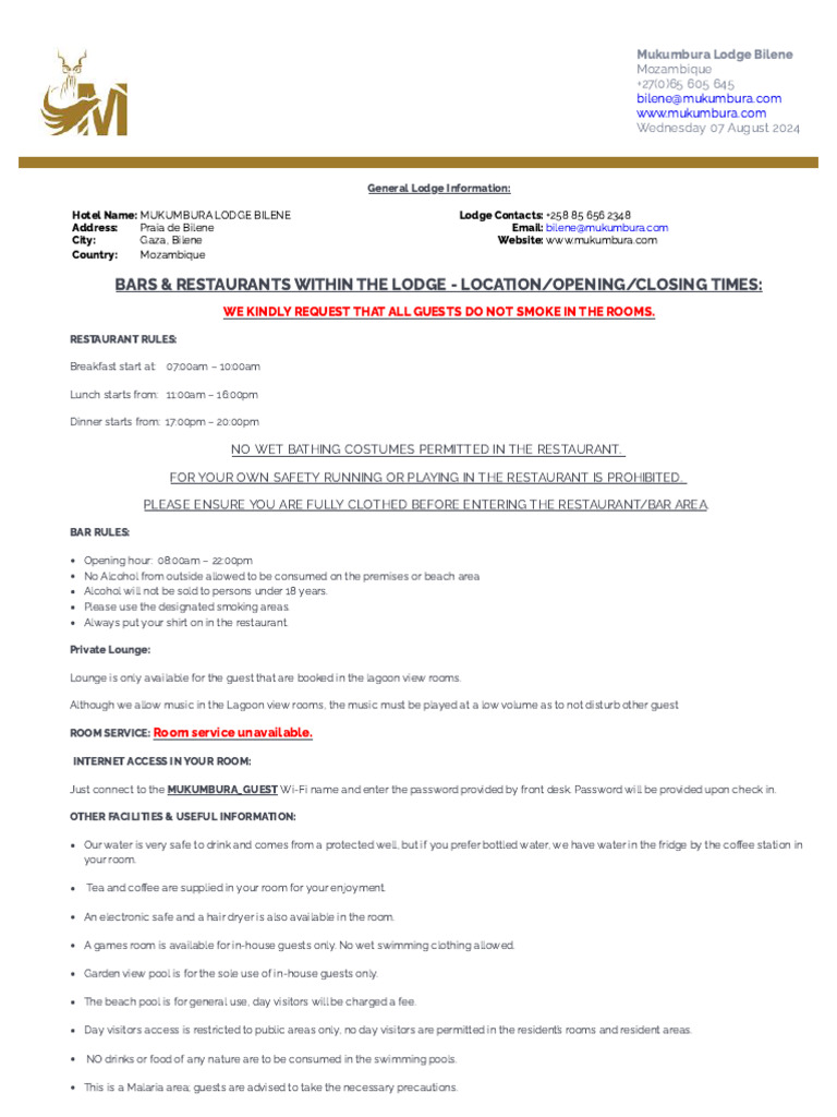 Lodge Information Sheet | PDF