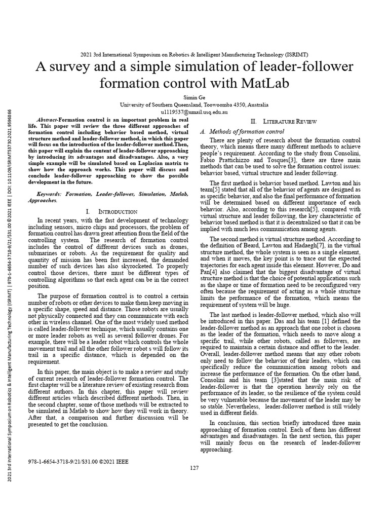 A Survey and A Simple Simulation of Leader - Follower Formation Control ...